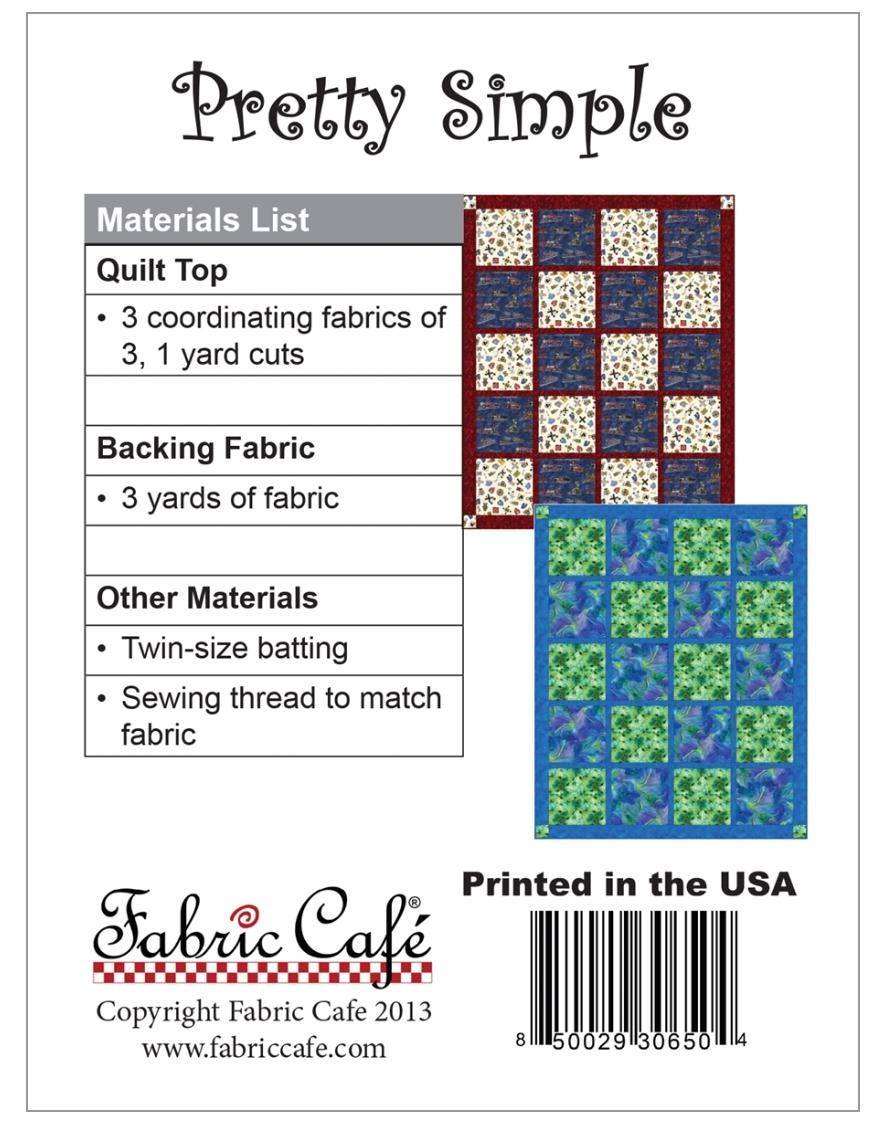 Fabric Cafe Pretty Simple Pattern 3 Yard Quilt Pattern - Quilt Pattern ...