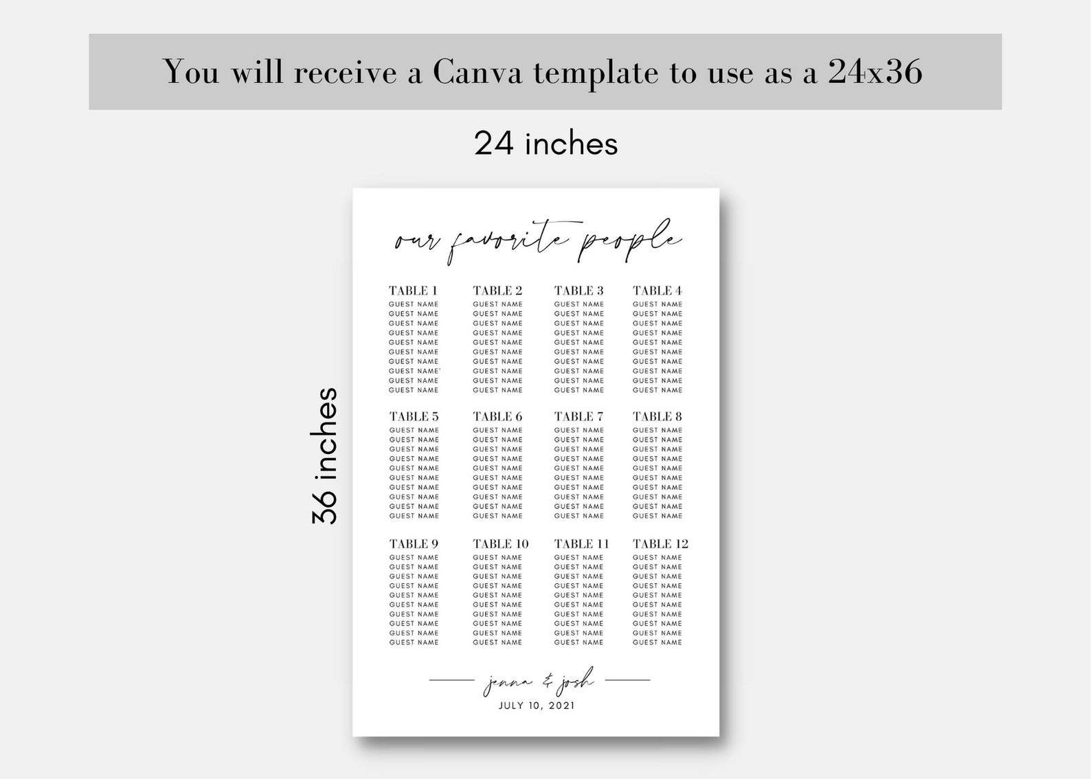 Vertical Seating Chart 24x36 Our Favorite People Canva - Etsy