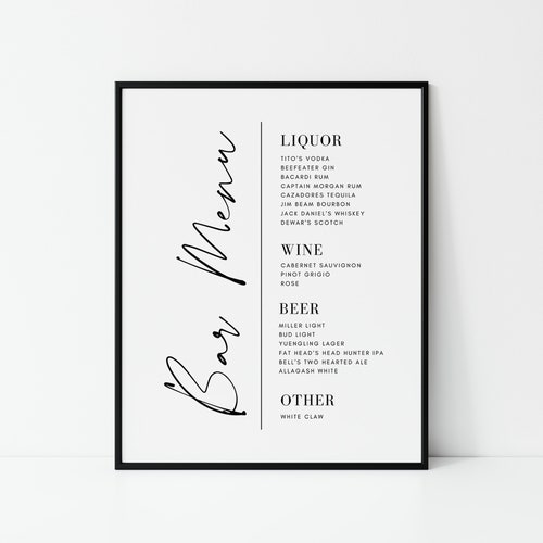 Modern Bar Menu for Wedding 8x10 Canva Template - Etsy