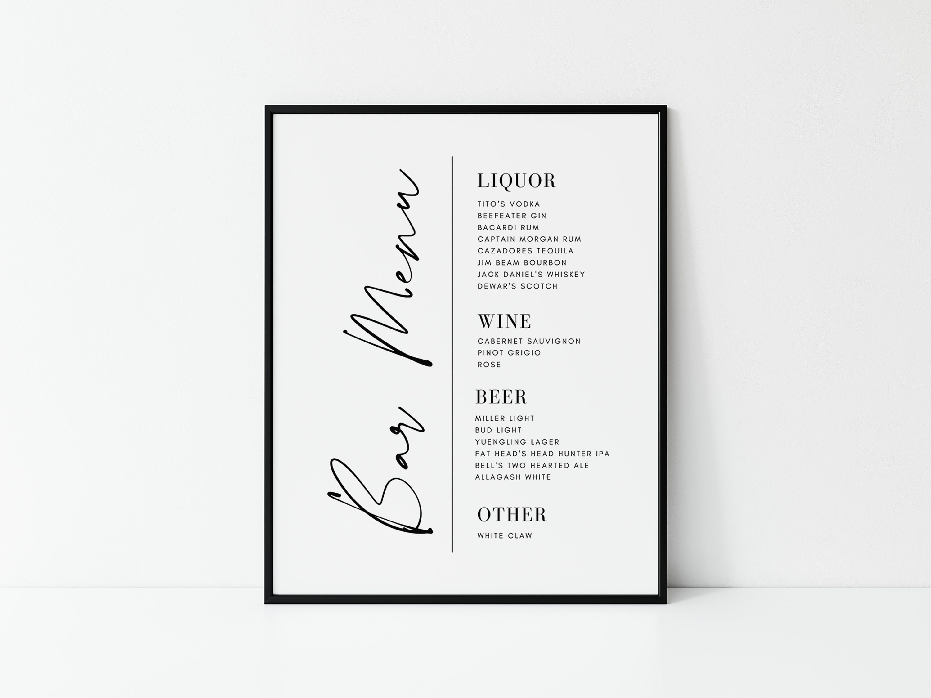 Bar Menu for Wedding 8x10 Canva Template Printable | Etsy