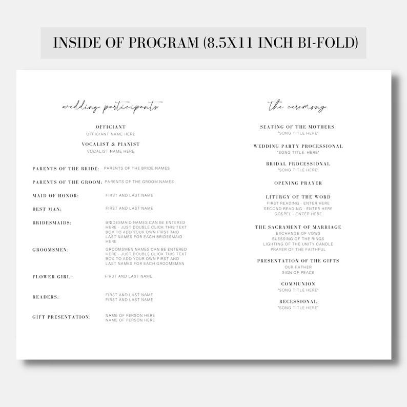 Catholic Wedding Ceremony Program - 8.5x11 - Canva Template - Printable ...