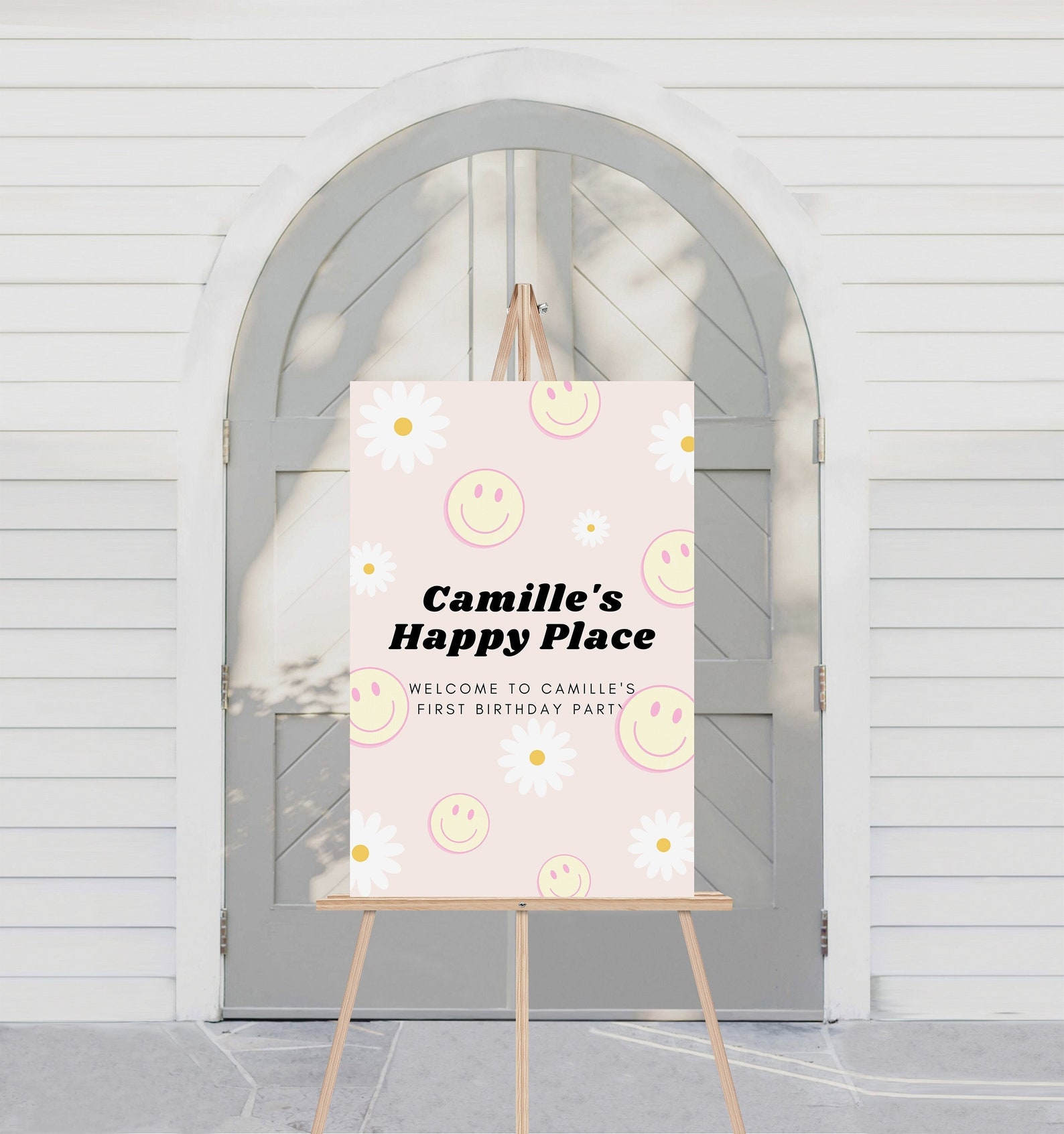 Smiley Face Theme Kids Birthday Happy Place Welcome Sign - 18x24 ...