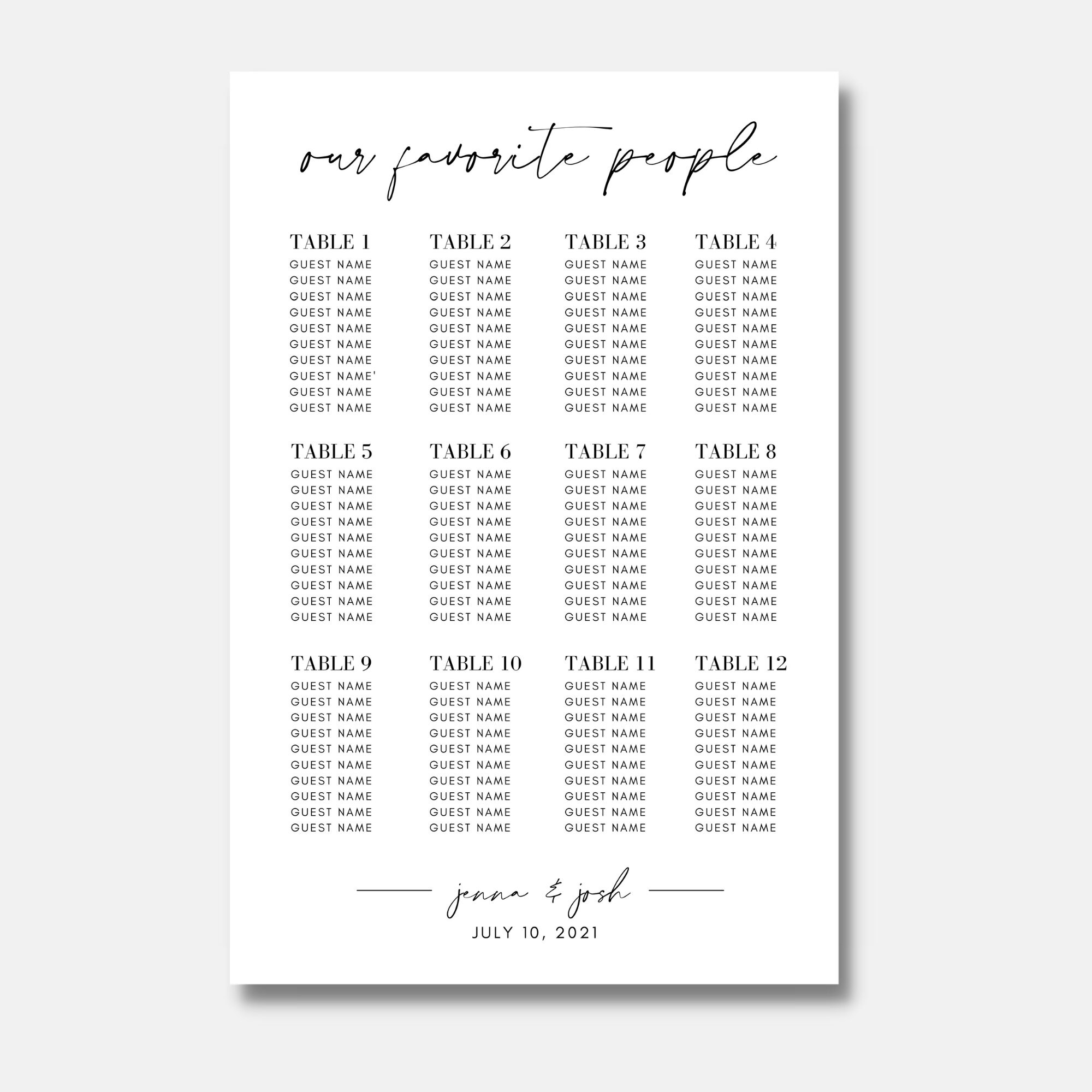 Vertical Seating Chart 24x36 Our Favorite People Canva - Etsy