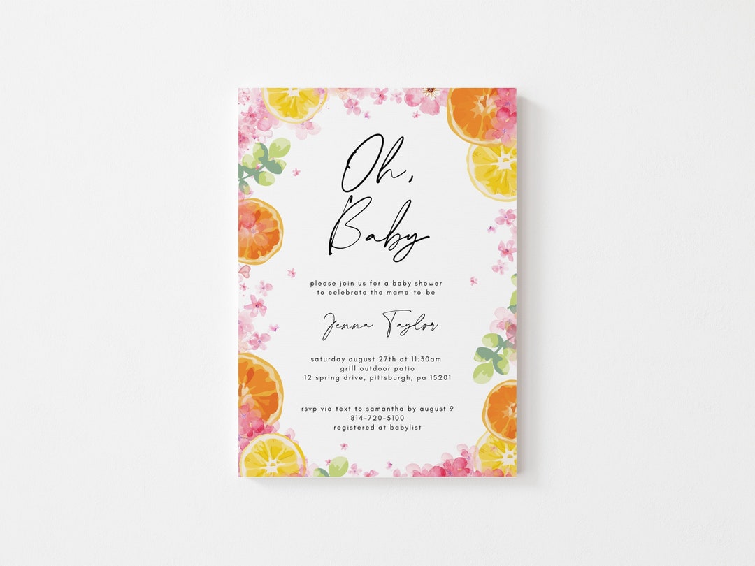 Citrus Floral Baby Shower Theme Invitation - 5X7 Printable - Editable ...