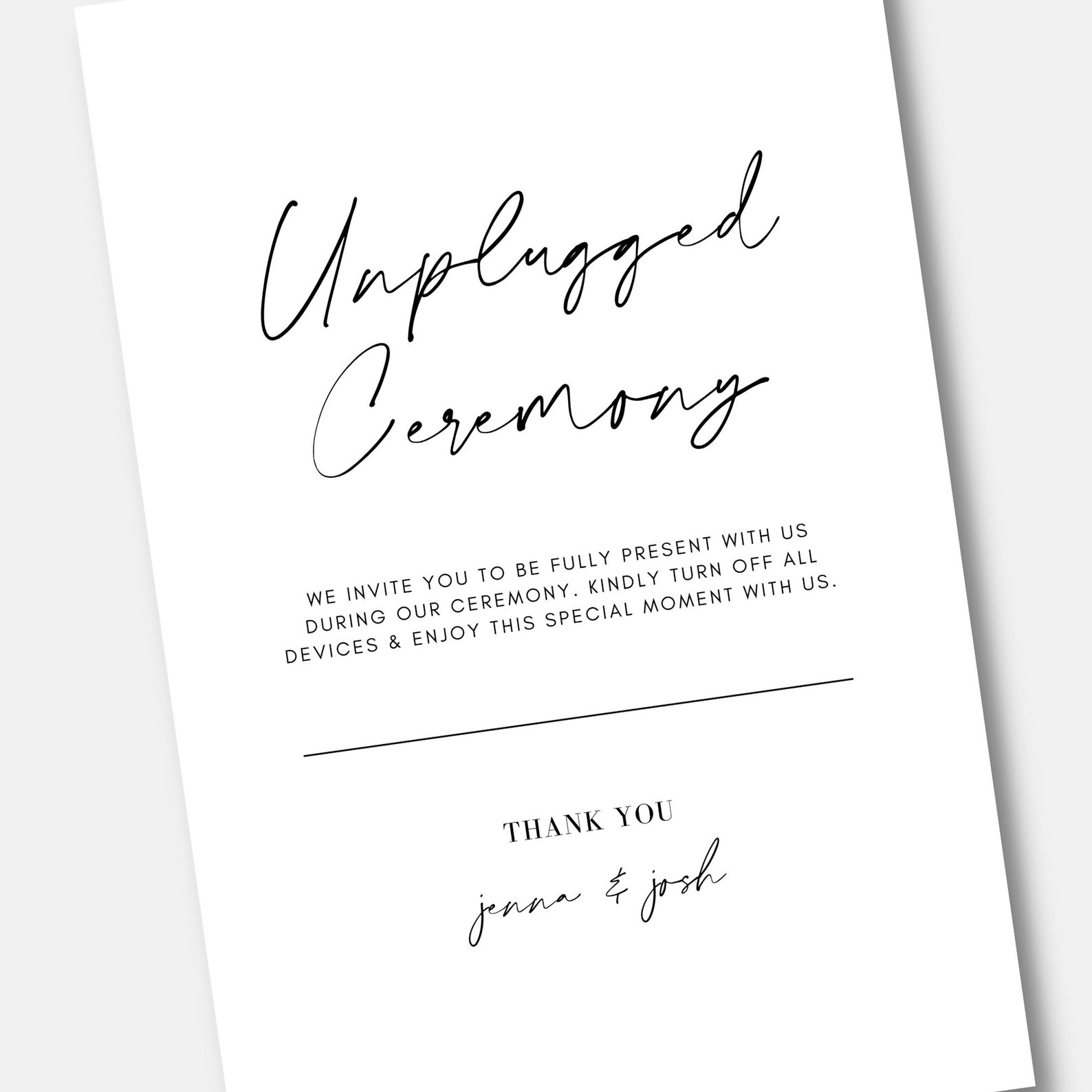 Unplugged Ceremony Sign Vertical Sign 24x36 and 18x24 | Etsy