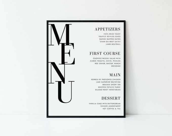 Modern Buffet Menu Printable for Wedding, Corporate Event, Baby Shower ...