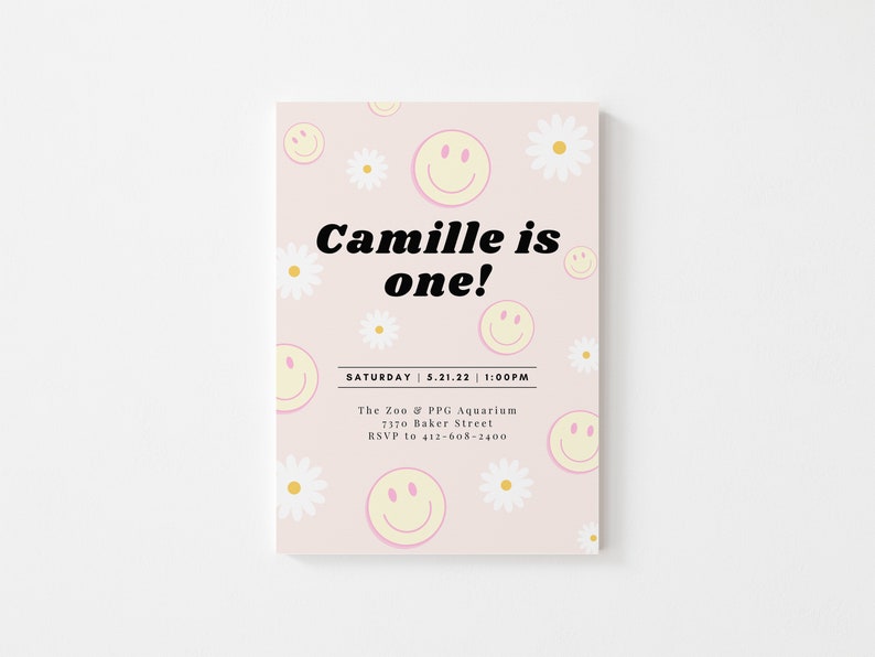 Smiley Face Theme Kids Birthday Invitation 5X7 Printable | Etsy