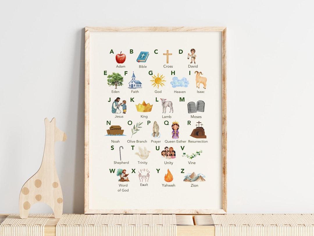 Bible ABC Wall Art, Christian Alphabet Print, Scripture Poster, Kids ...