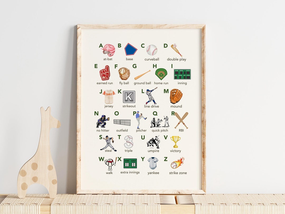Baseball Alphabet Nursery Print, Watercolor Baseball Print, Baseball ...