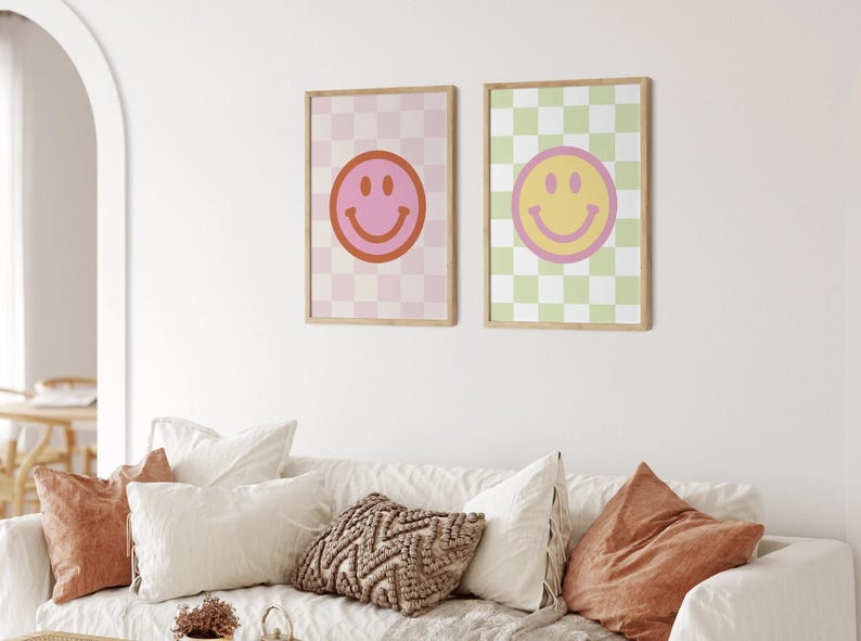Checkered Smiley Face Print, Girls Bedroom Prints, Girls Checker Prints ...