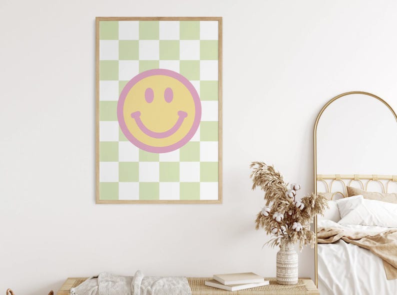 Checkered Smiley Face Print, Girls Bedroom Prints, Girls Checker Prints ...