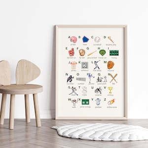 Baseball Alphabet Nursery Print, Watercolor Baseball Print, Baseball ...