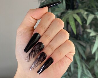 Black Smoke Nails | Etsy