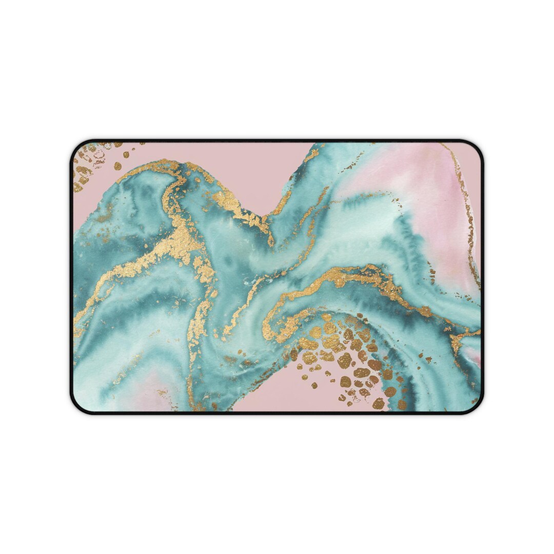 Elegant Aqua and Gold Desk Mat, Stylish Office Decor, Home Office ...