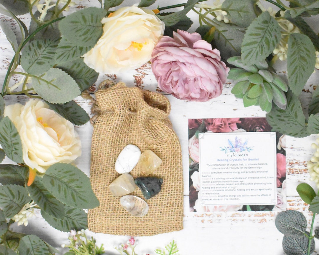 Gemini Crystal Kit Birthstone Gift Set of 5 Tumbledstones for Star Sign ...