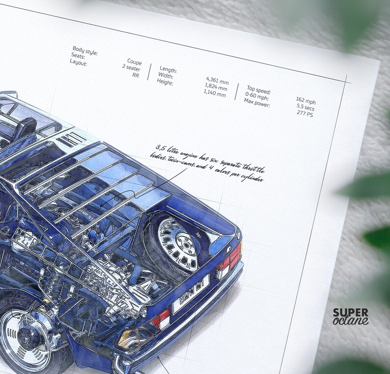 BMW M1 E26 1978 Infographic Cutaway Poster Print Technical Drawing ...