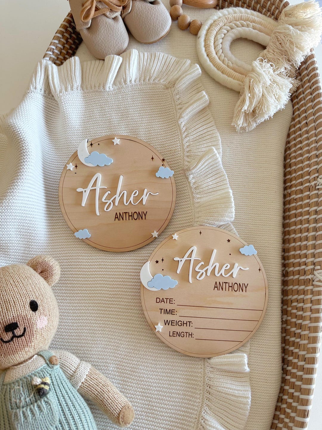 Moon Birth Sign |stars Baby Birth Announcement | Arched Wooden Birth ...