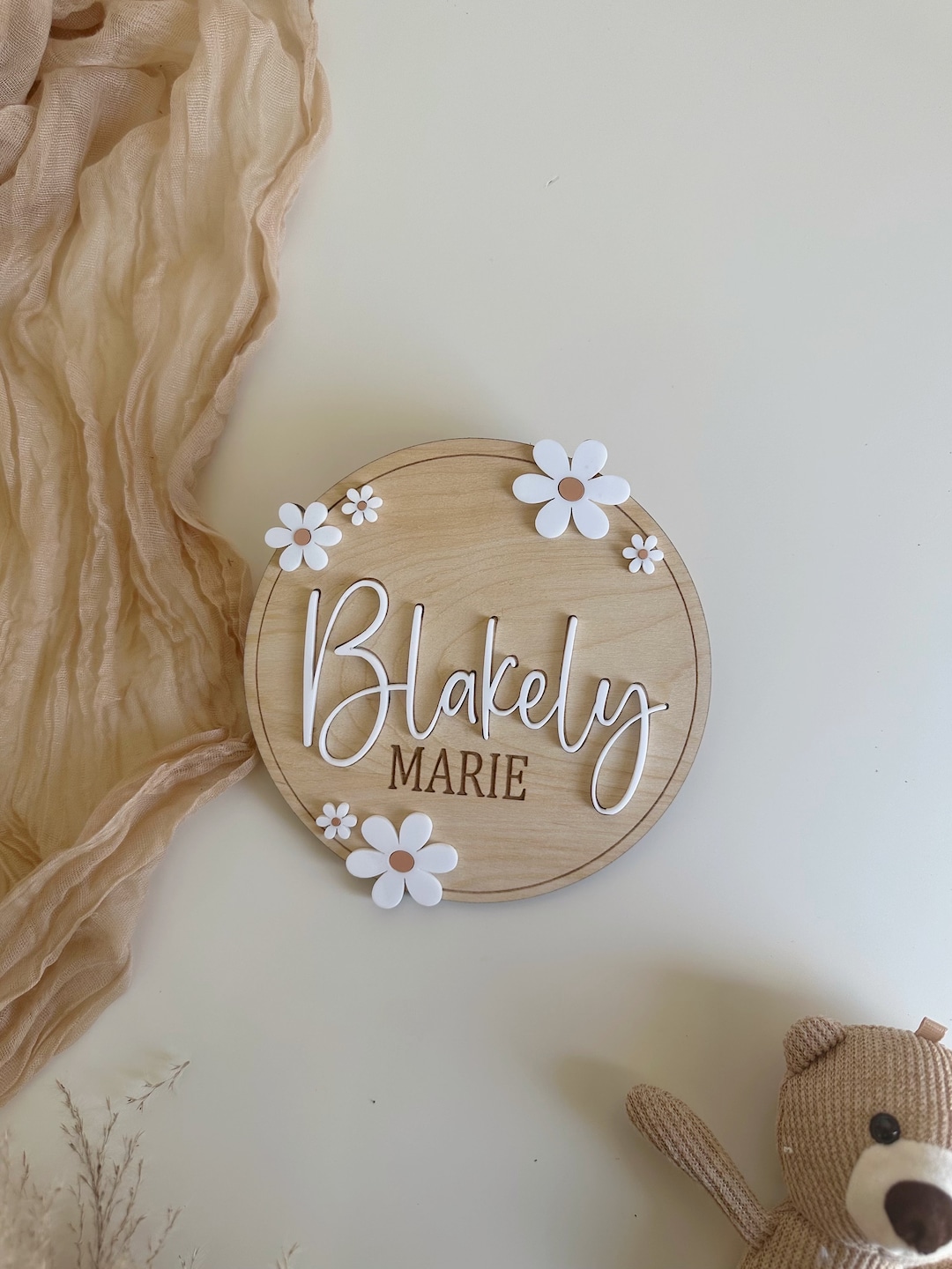 Daisy Flower Birth Sign | Baby Birth Announcement | Arched Wooden Birth ...