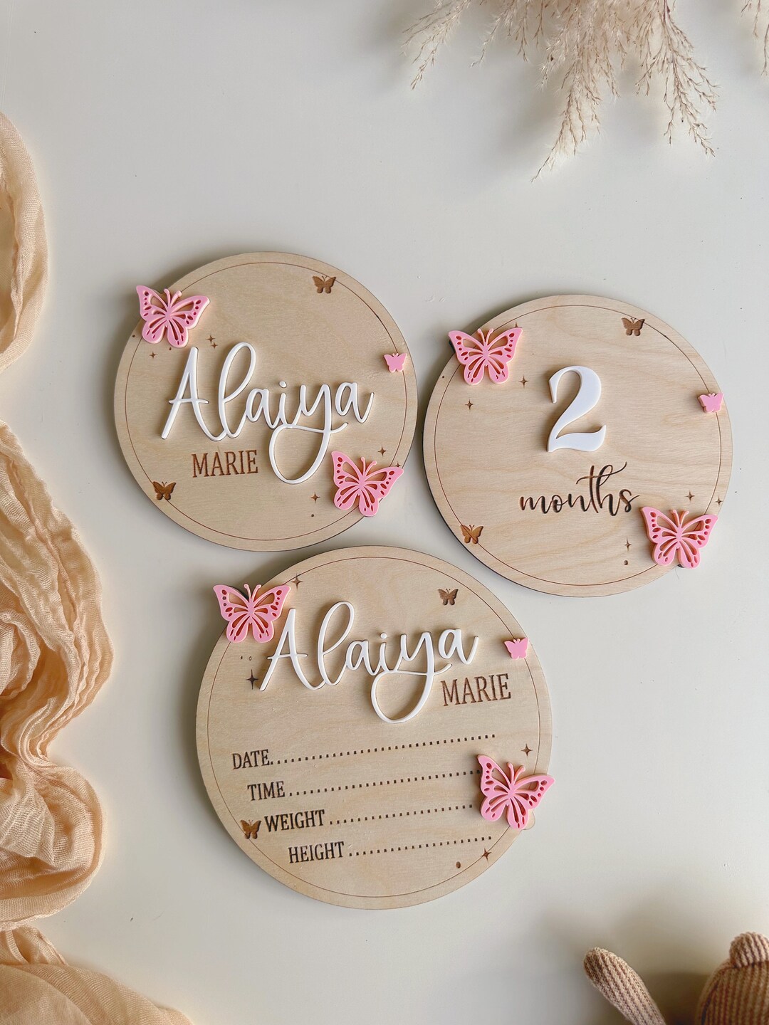 Butterfly Birth Sign Baby Birth Announcement Arched Wooden Birth ...