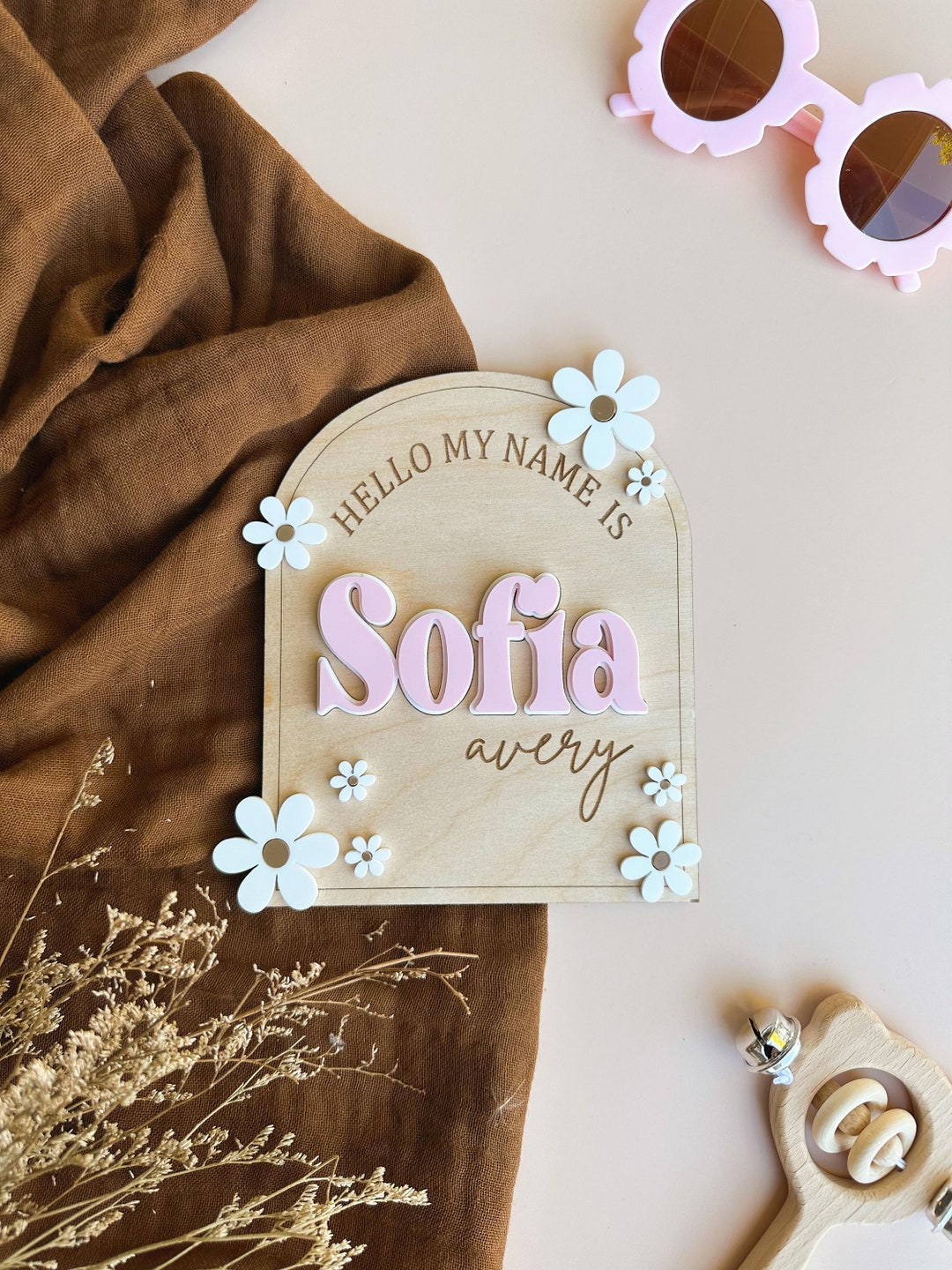 Daisy Flower Birth Sign Baby Birth Announcement Arched - Etsy