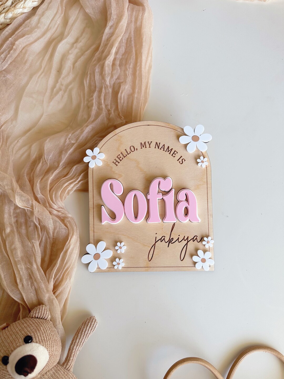 Daisy Flower Birth Sign | Baby Birth Announcement | Arched Wooden Birth ...