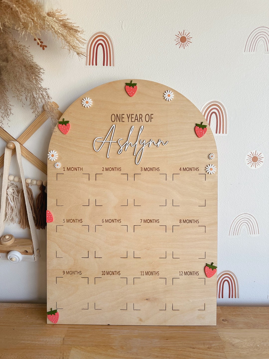 Strawberry One Year Old Baby Birthday Board / Baby First Birthday Board ...