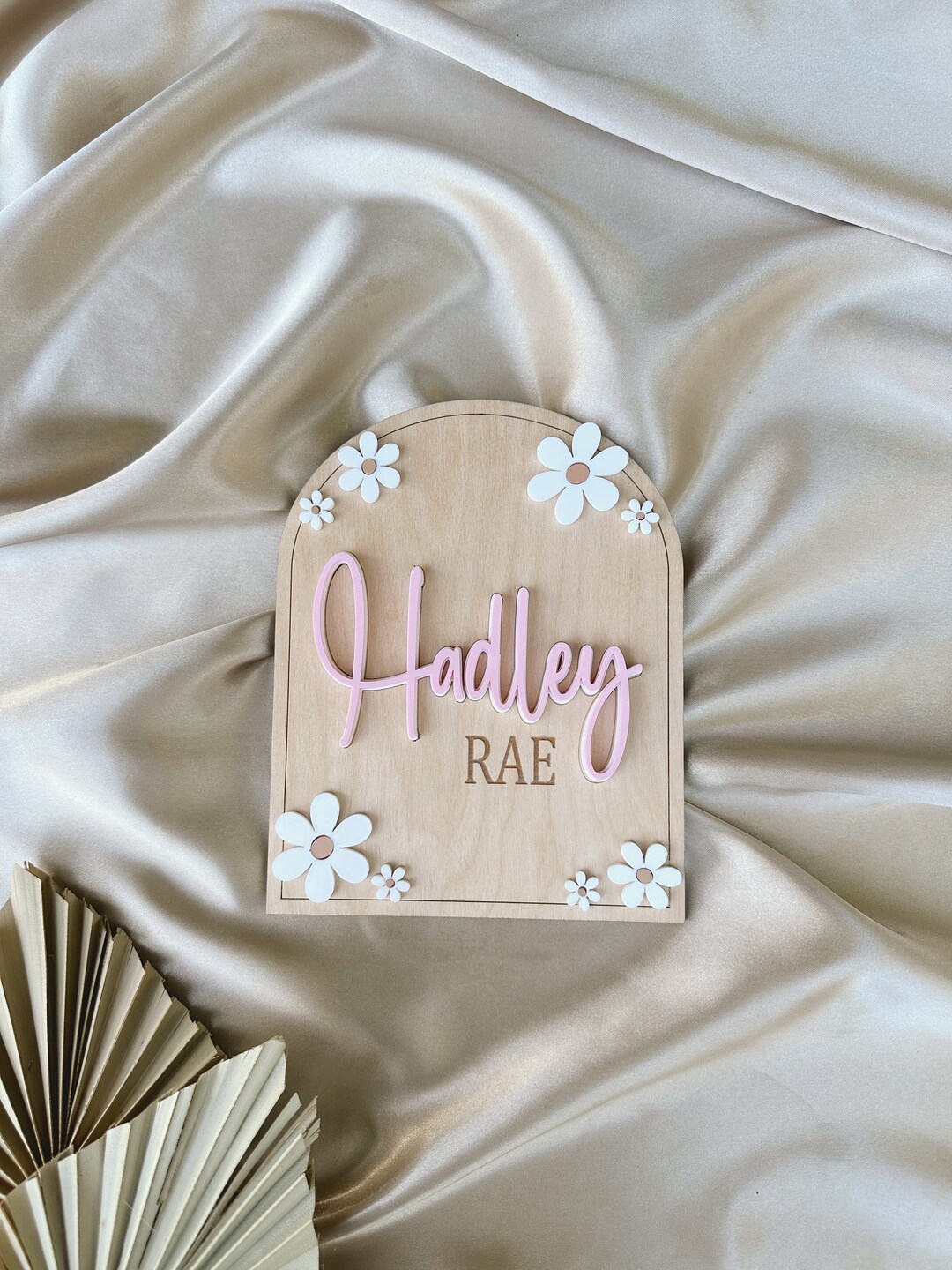 Daisy Flower Birth Sign Baby Birth Announcement Arched Wooden Birth ...