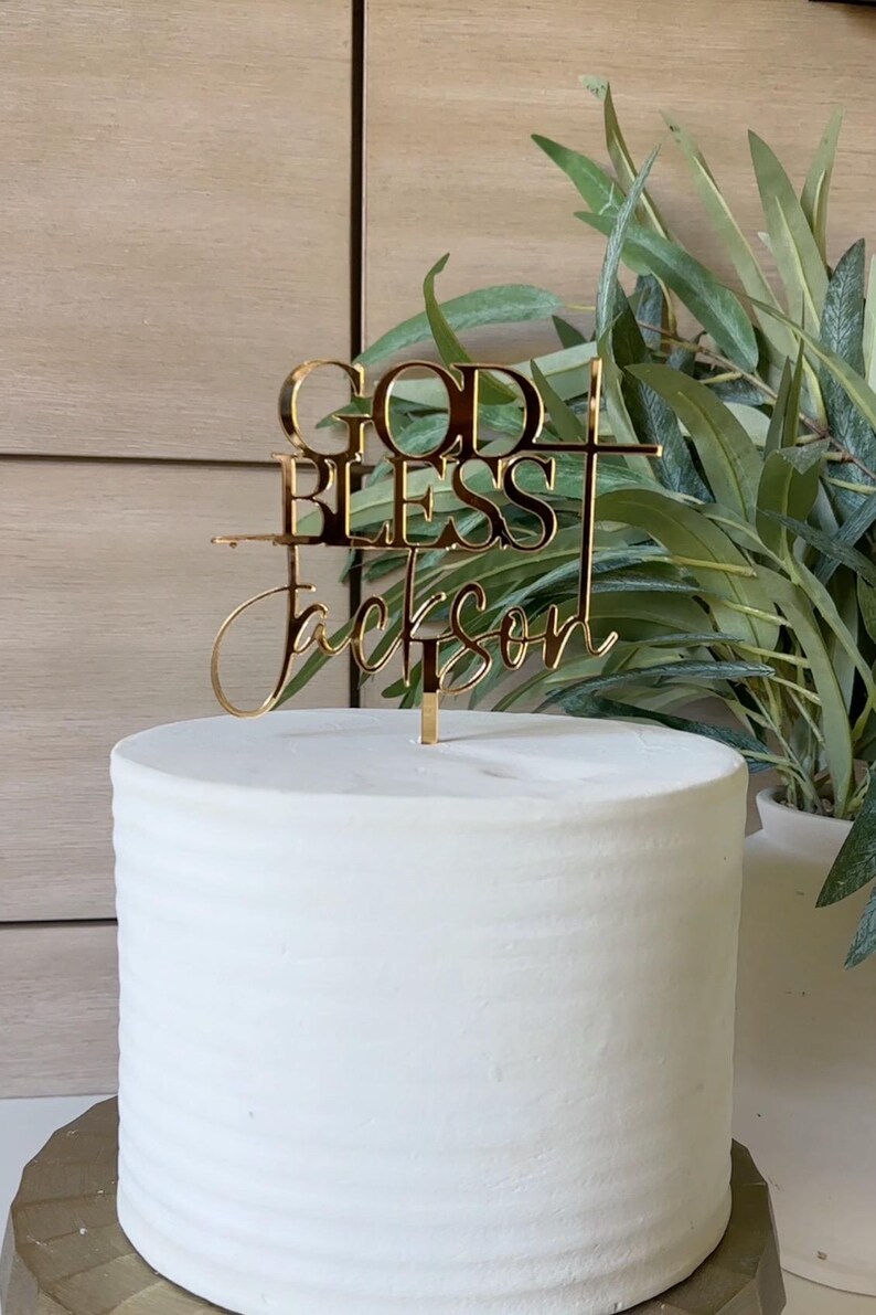 God Bless Name Cake Topper | Personalized Baptism Cake Topper | Custom ...