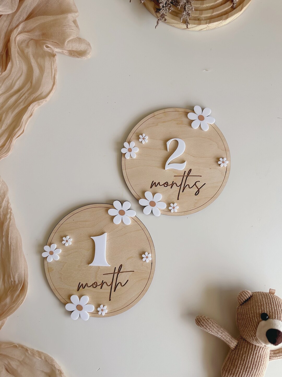 Baby Milestone Boho Baby Milestone Wooden Daisy Flower Milestone Disc ...