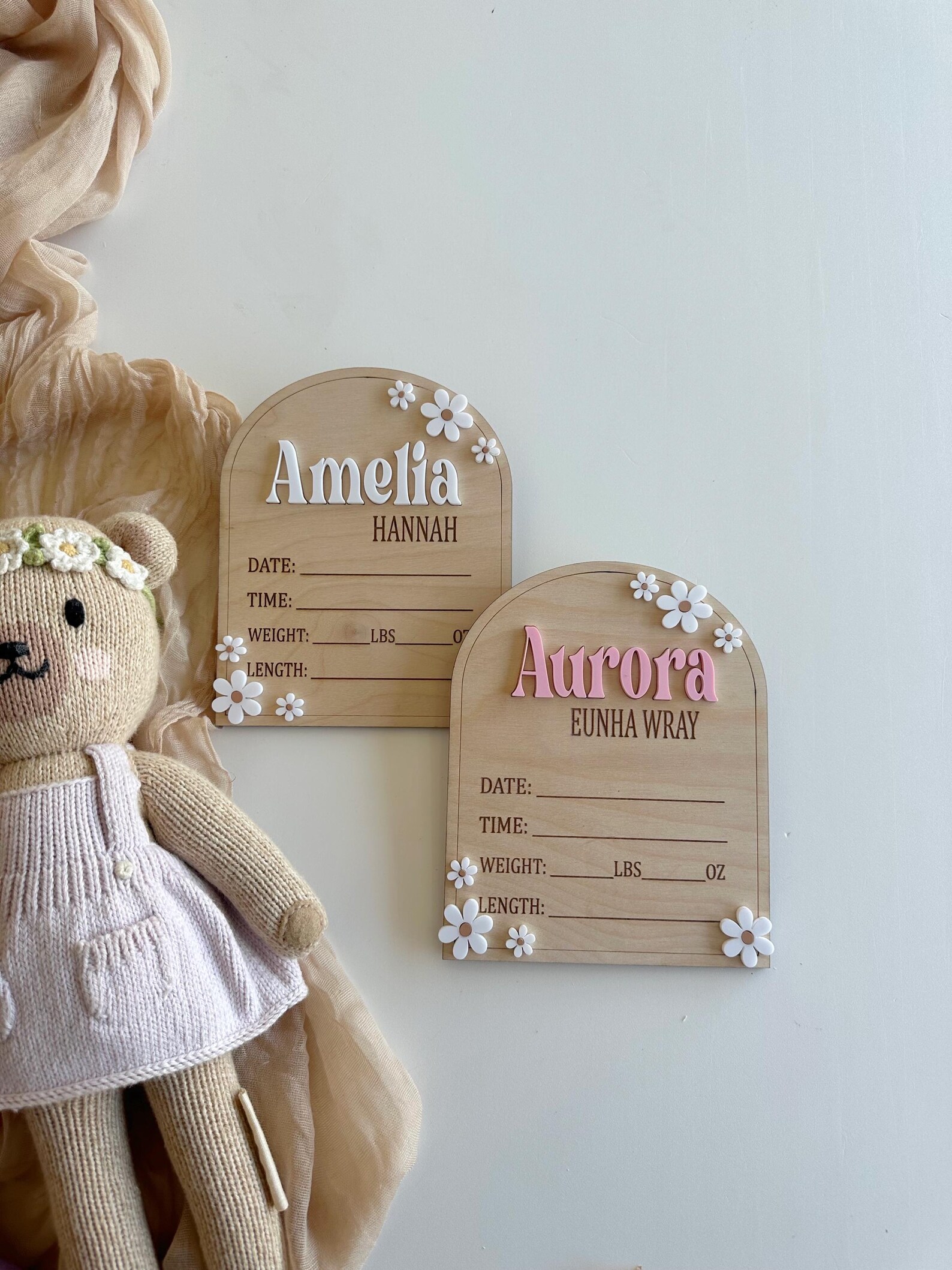 Daisy Flower Birth Sign | Baby Birth Announcement | Arched Wooden Birth ...
