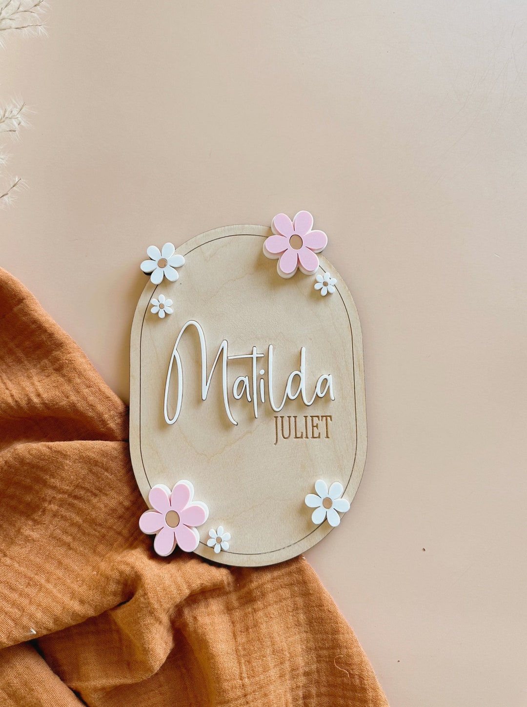 Baby Name Sign Wooden Baby Birth Sign Birth Announcement Daisy Flower ...