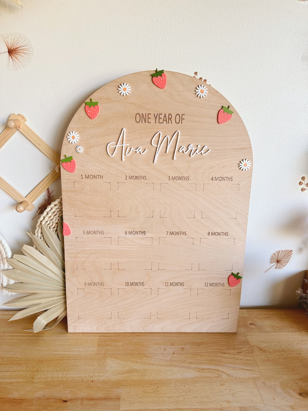 Strawberry One Year Old Baby Birthday Board / Baby First Birthday Board ...