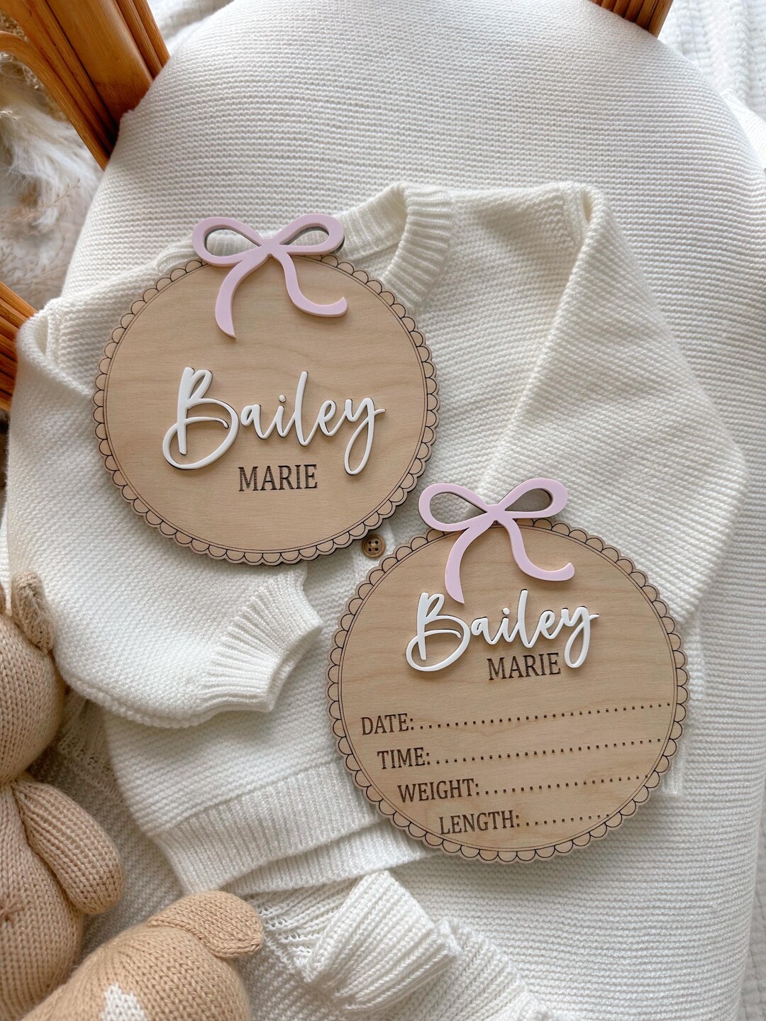 Bow Birth Sign | Baby Birth Announcement | Arched Wooden Birth ...