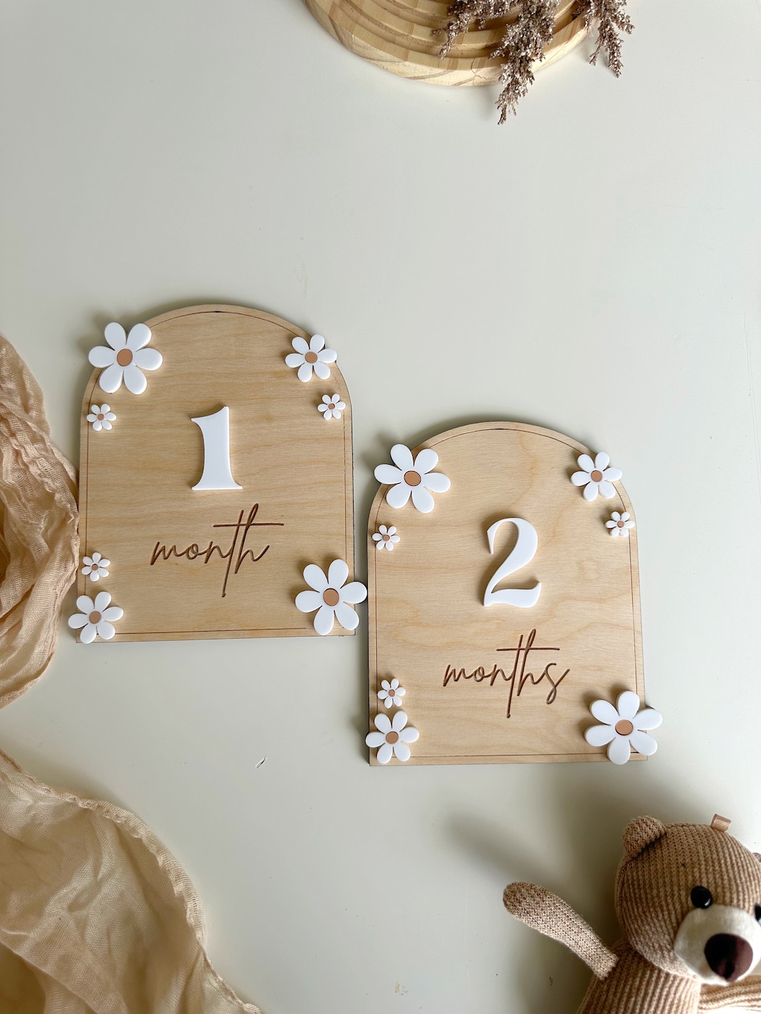 Baby Milestone | Boho Baby Milestone | Wooden Daisy Flower Milestone ...