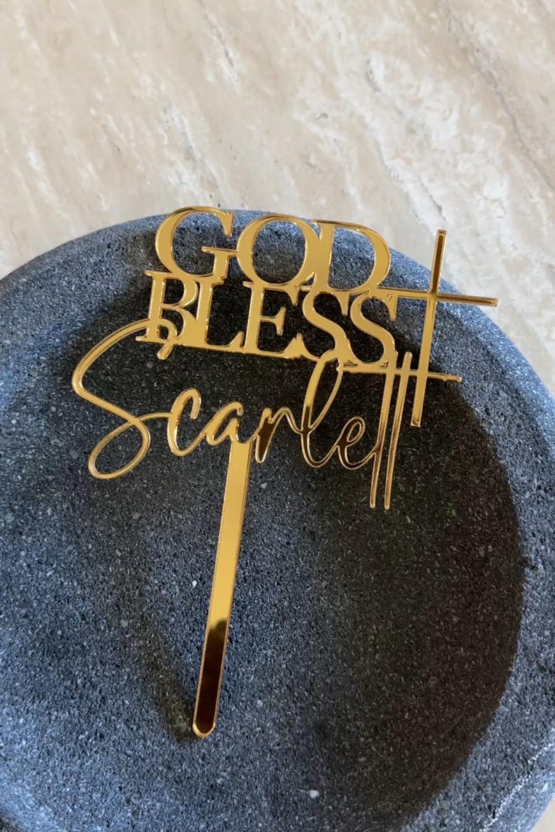God Bless Name Cake Topper | Personalized Baptism Cake Topper | Custom ...