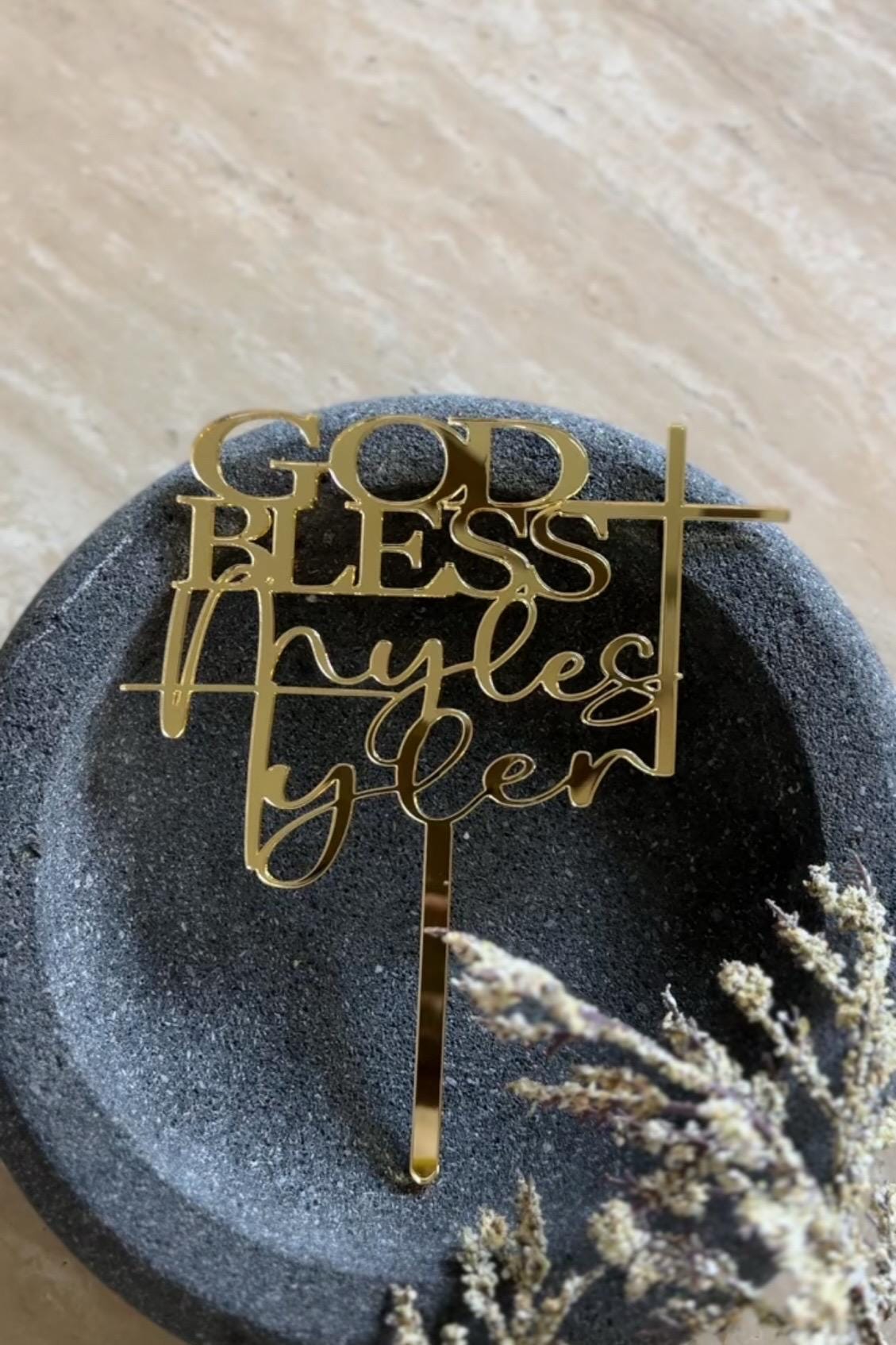 God Bless Name Cake Topper | Personalized Baptism Cake Topper | Custom ...