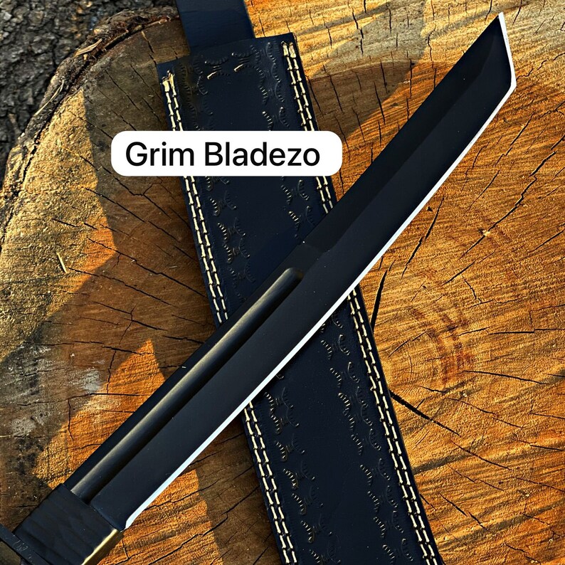 Hand Forged Tanto Knife High-quality Carbon Steel Blade With Leather Sheath Hunting Knife ...