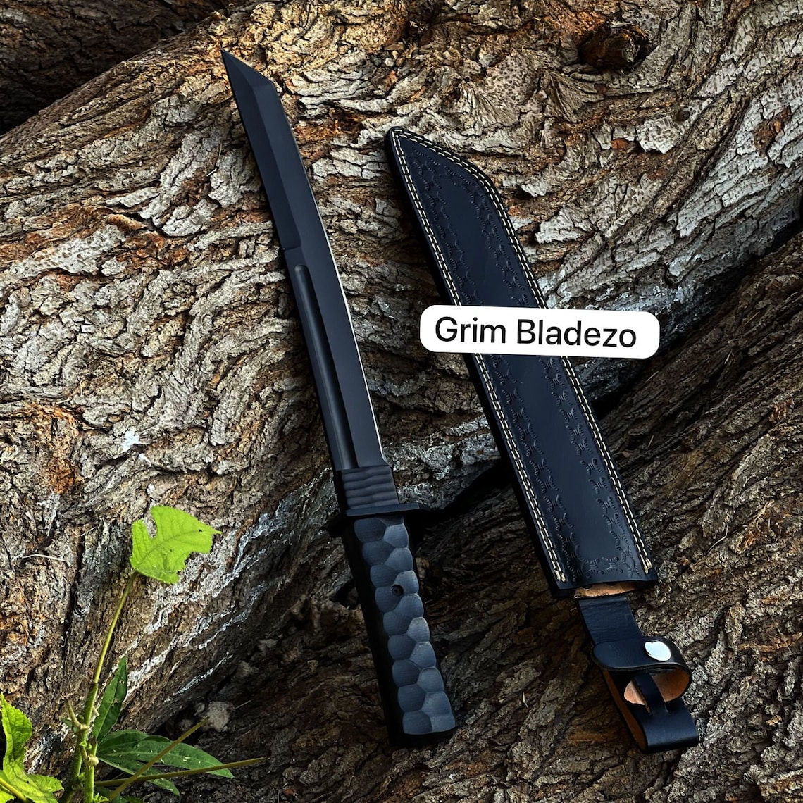 Hand Forged Tanto Knife High-quality Carbon Steel Blade With Leather Sheath Hunting Knife ...