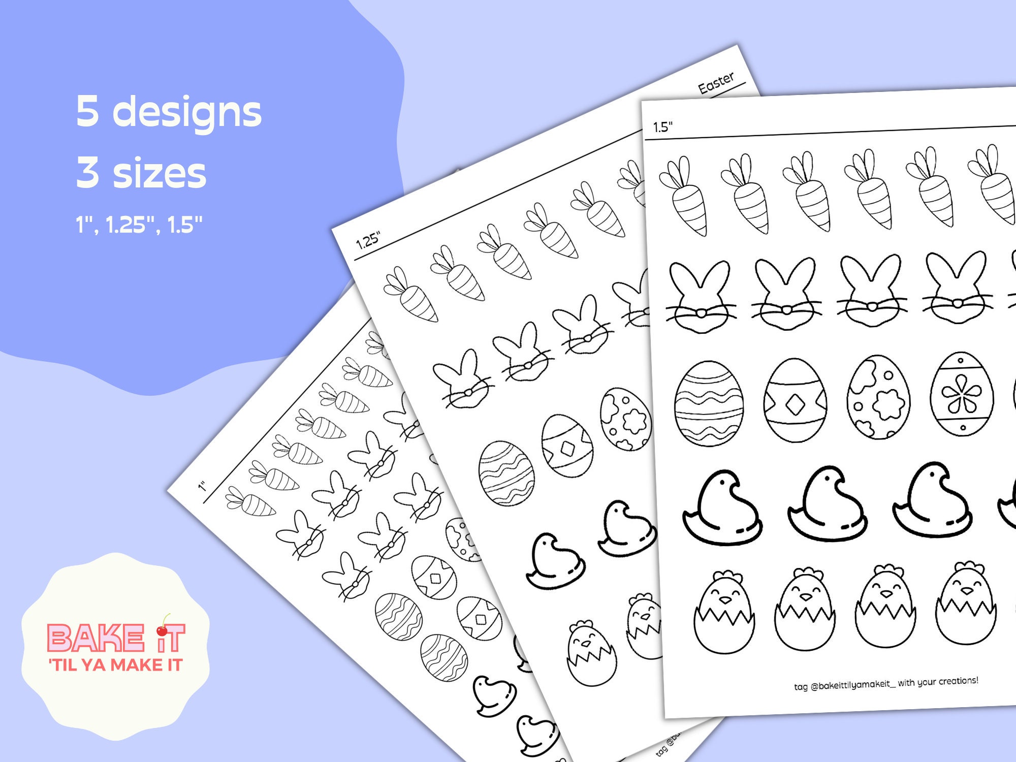 Easter Royal Icing Transfer Sheets: 1", 1.25" and 1.5" - Bunny Ears ...