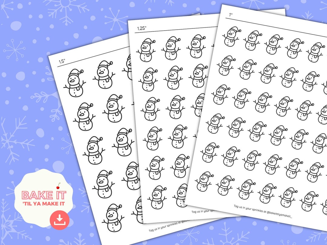Snowman Royal Icing Transfer Template: Christmas Cookie Decor (digital ...