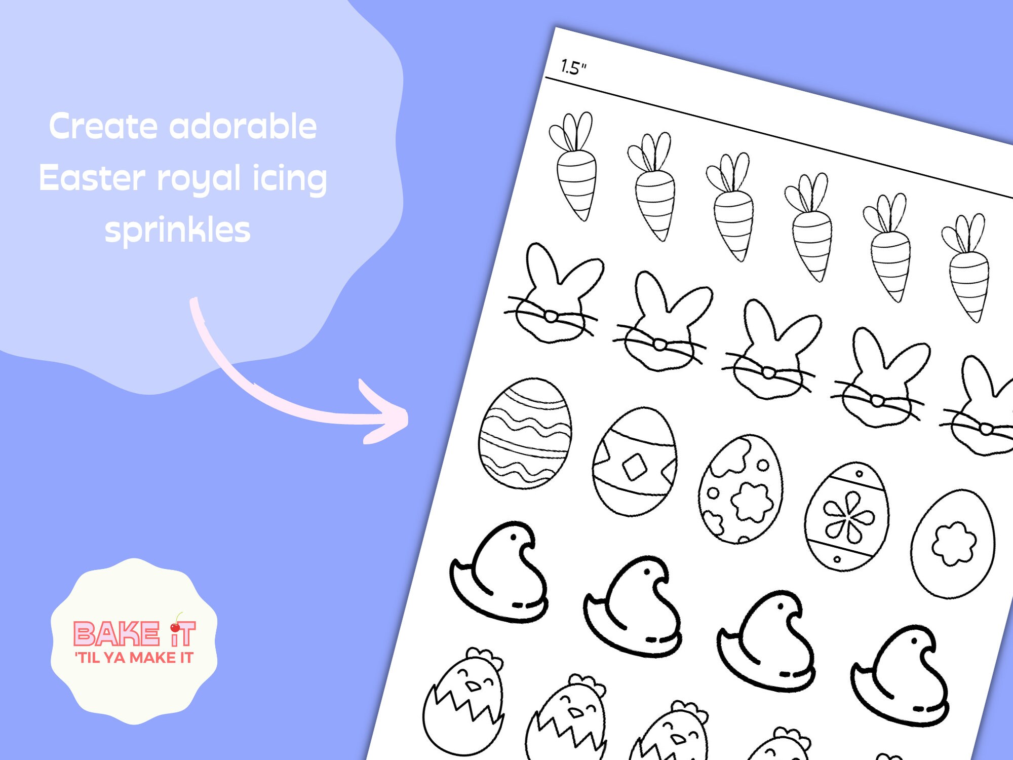 Easter Royal Icing Transfer Sheet: Bunny, Carrot, Chick, Egg (digital ...