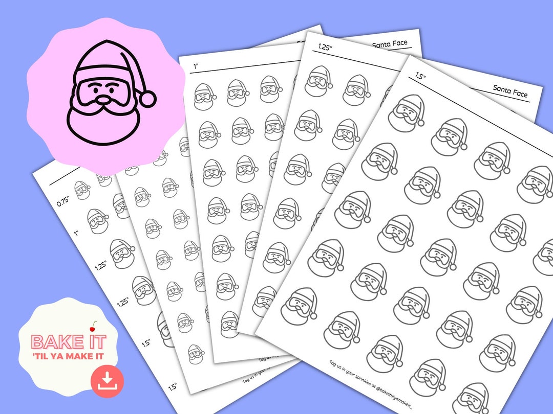 Santa Christmas Royal Icing Transfer Sheet Designs in 4 Sizes 0.75" up ...