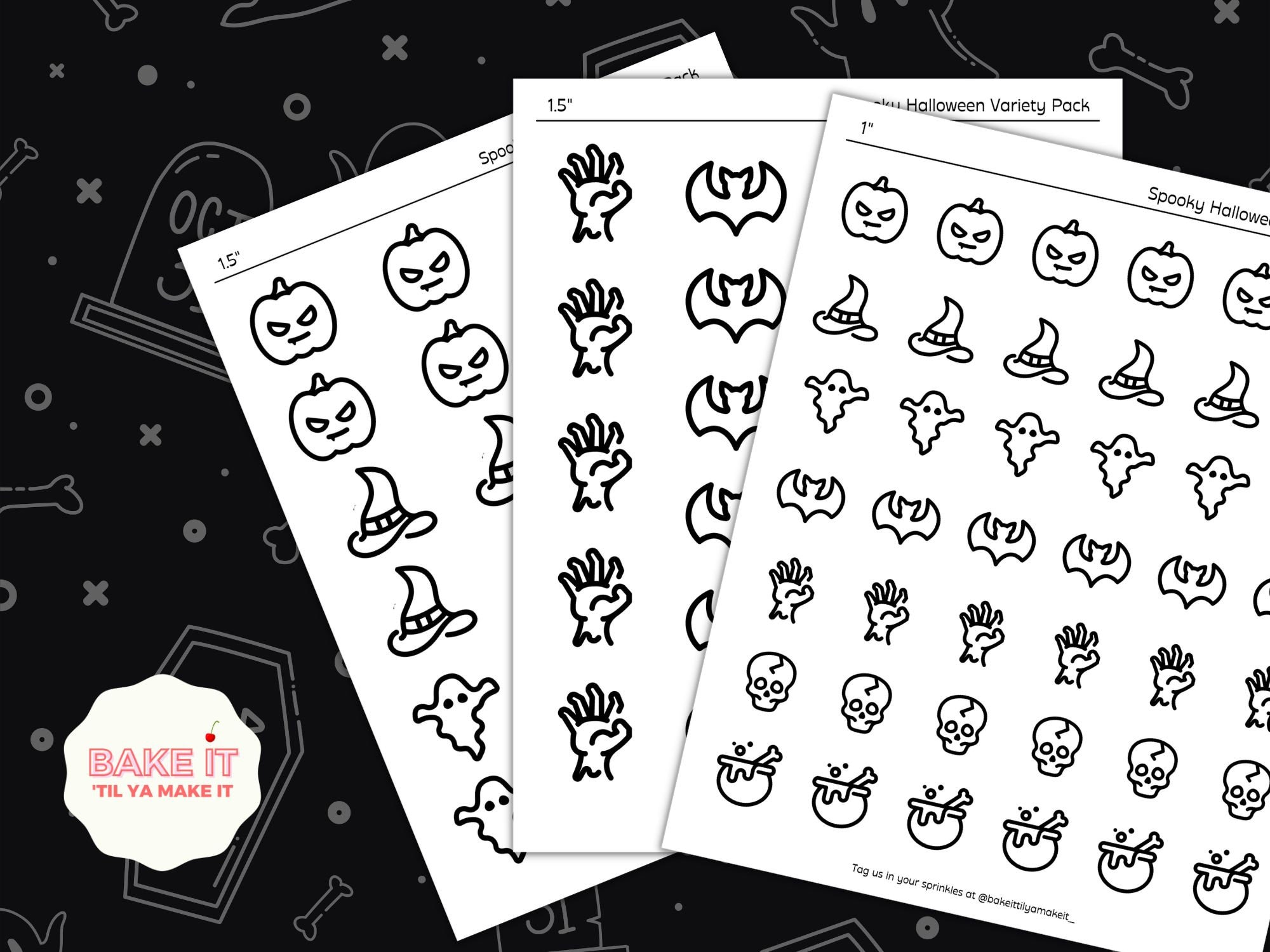 Spooky Halloween Variety Pack Royal Icing Transfer Template: Ghost ...