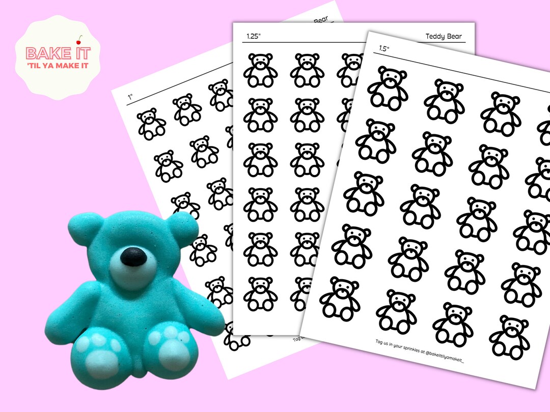 Teddy Bear Royal Icing Transfer Sheet Template in Small, Medium, and ...