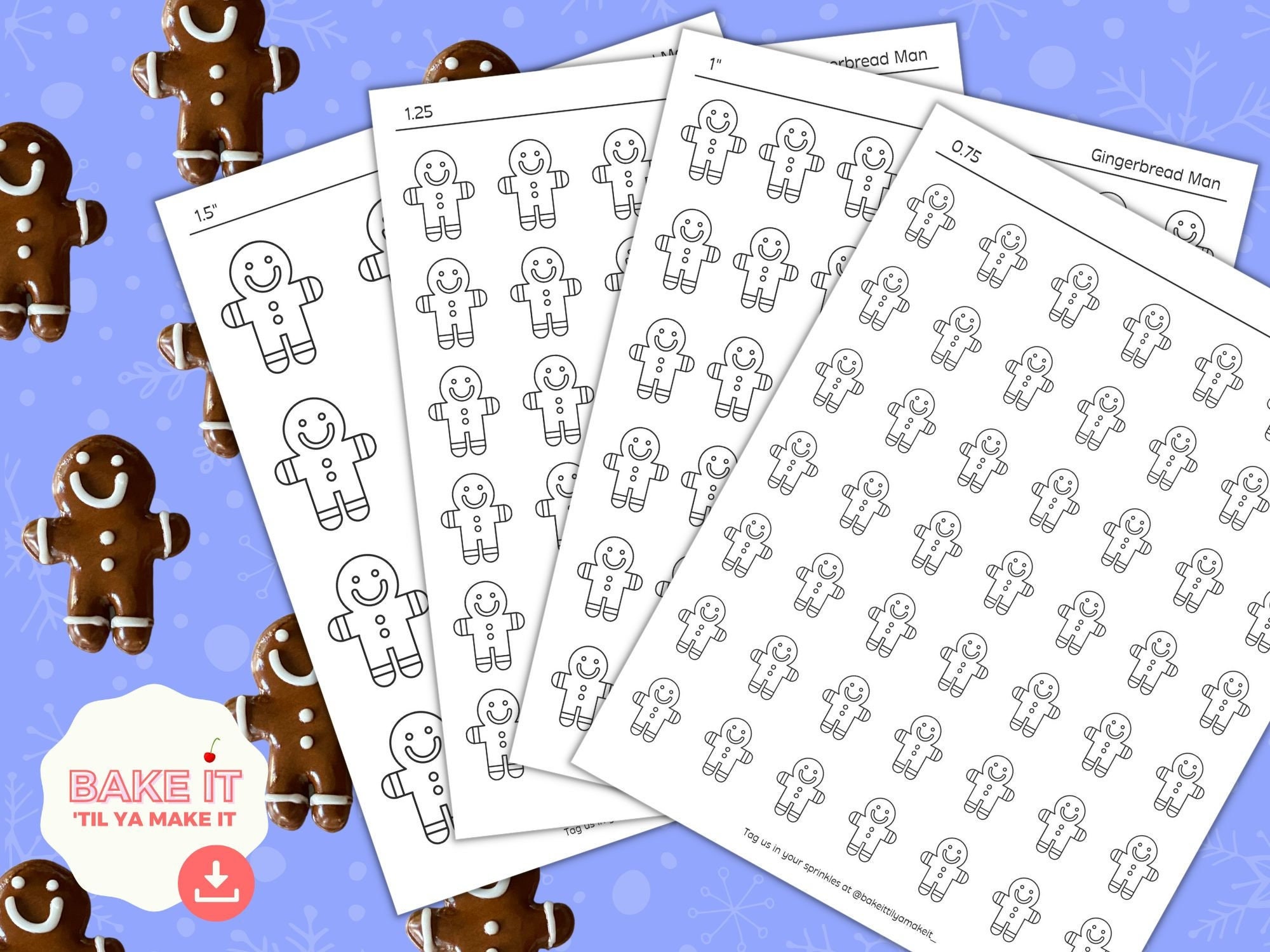 Gingerbread Man Royal Icing Transfer Sheet Template in 4 Sizes: 0.75 ...