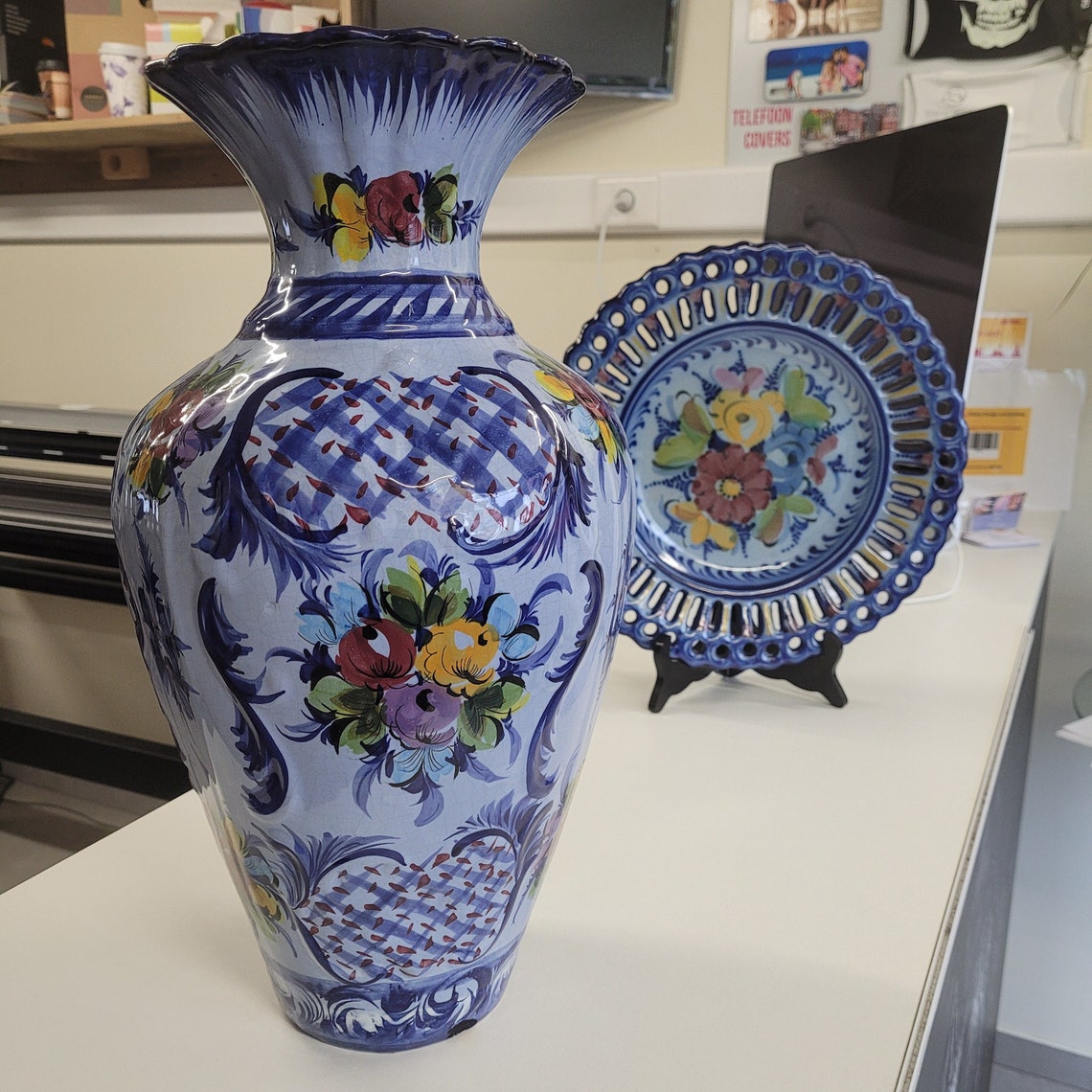 Vintage Large Vase Alcobaca Style Made in Portugal 204 Hand - Etsy