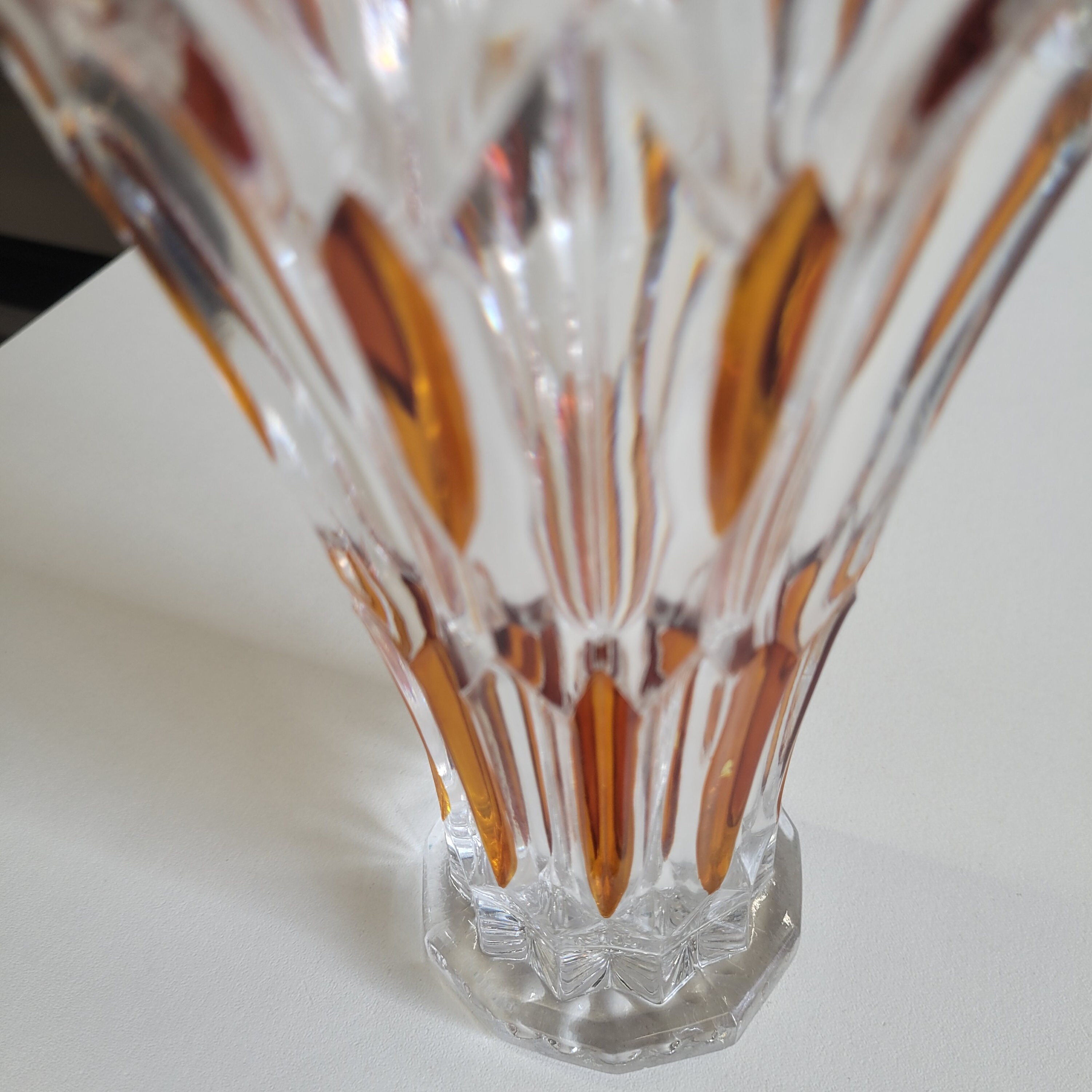 Beautiful Vintage Bohemia Crystal Vase. Mid Century Amber Glass Vase ...