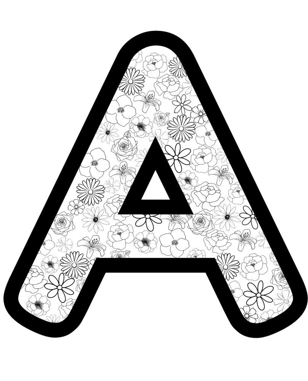 Alphabet Flower Coloring Pages Printable, Floral ABC Coloring Book ...