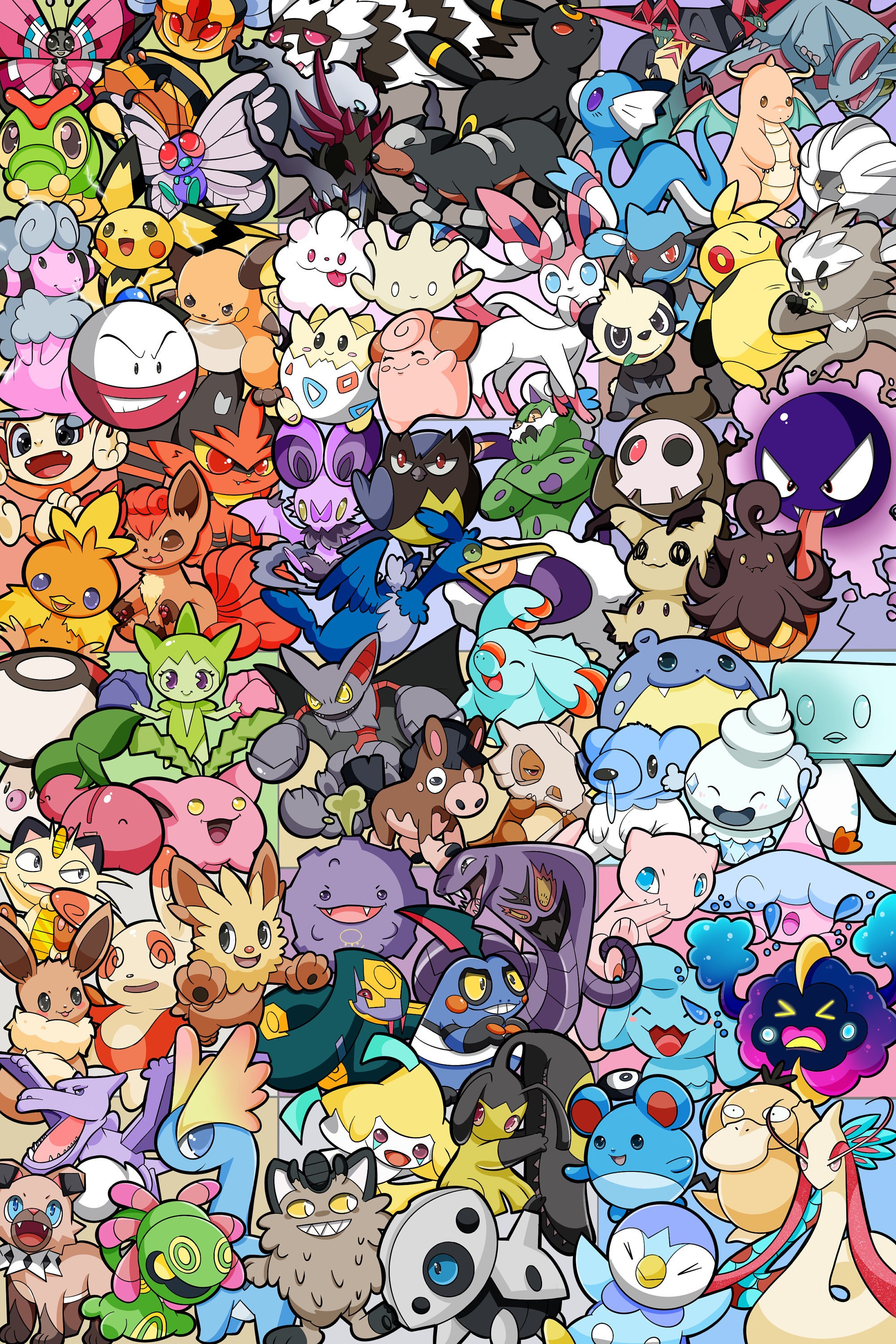 Collage Pokemon Anime Panels Vibrant Purple Pokémon: HD Anime