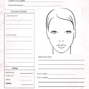 PMU Client Intake Form Permanent Makeup Client Record Information ...